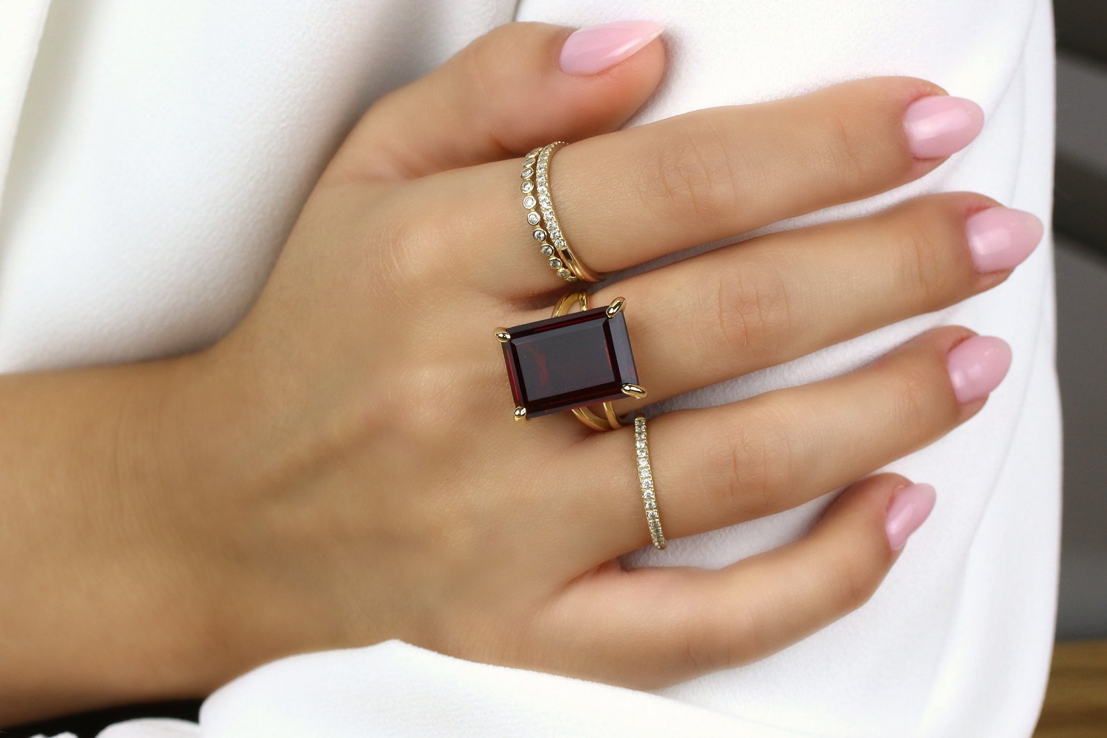 Rectangular Garnet Ring Emerald Cut Gemstone Ring January - Etsy