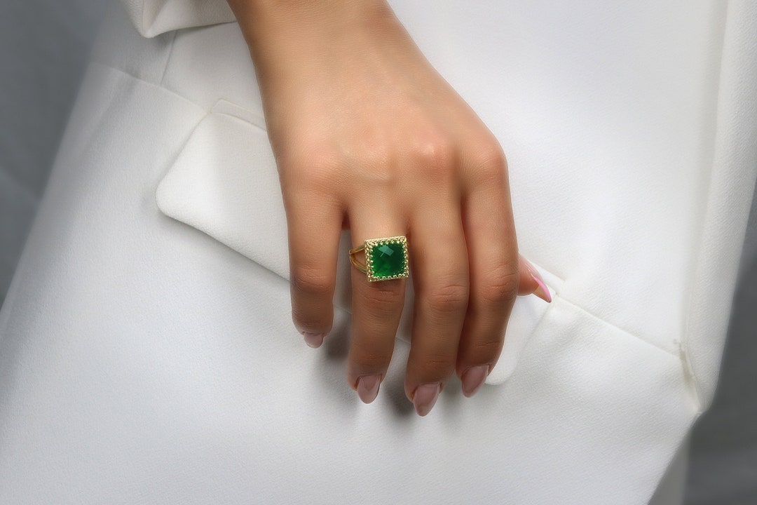 Square Emerald Ring · 14k Solid Gold Ring · May Birthstone Ring ...