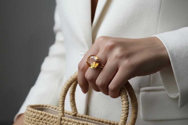 Sterling Silver Citrine Ring · Oval Gemstone Ring · 925 Birthstone Ring ...