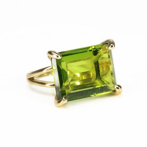 Peridot Rectangle Ring · Gold Peridot Ring · Emerald Cut Ring · August ...