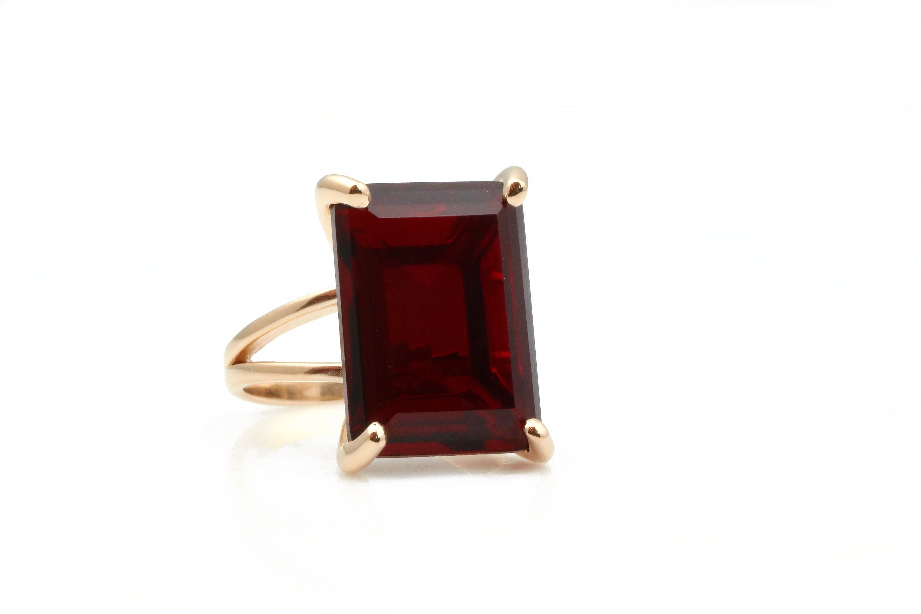 Rectangular Garnet Ring Emerald Cut Gemstone Ring January | Etsy