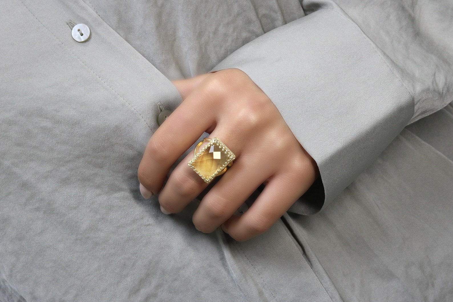 Lemon Quartz Ring Large Gemstone Ring Statement Ring | Etsy