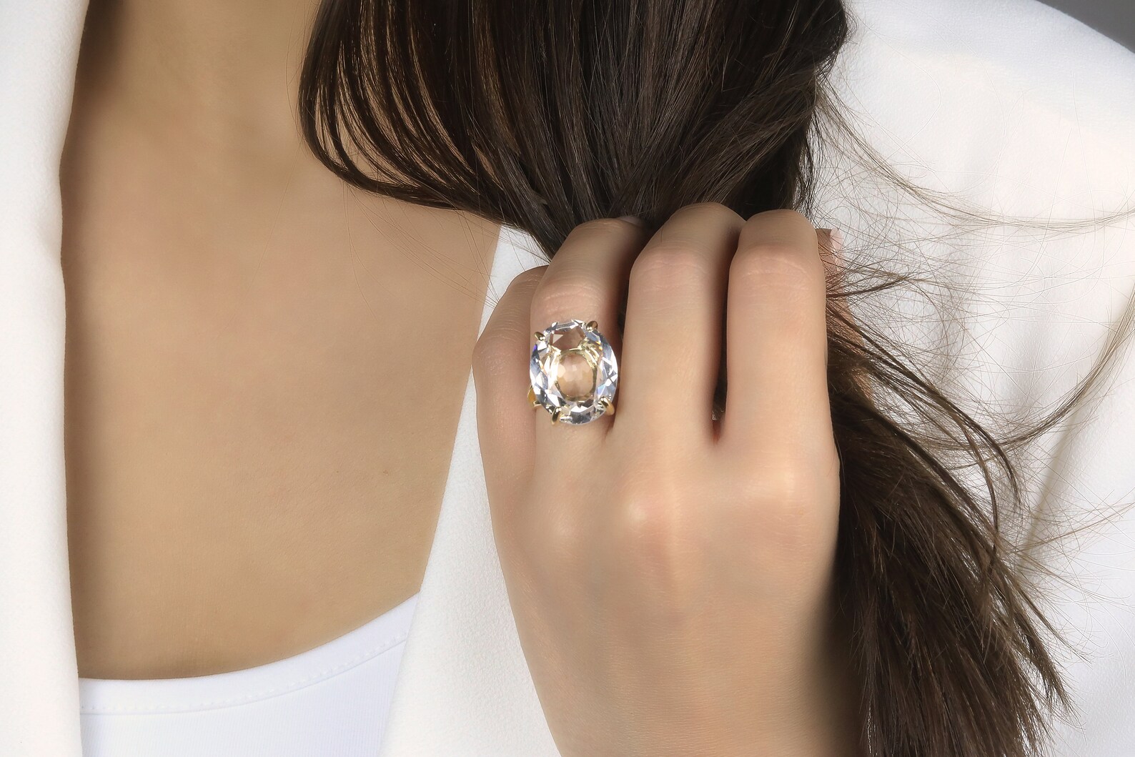 Large Quartz Ring Crystal Quartz Ring Silver Ring - Etsy