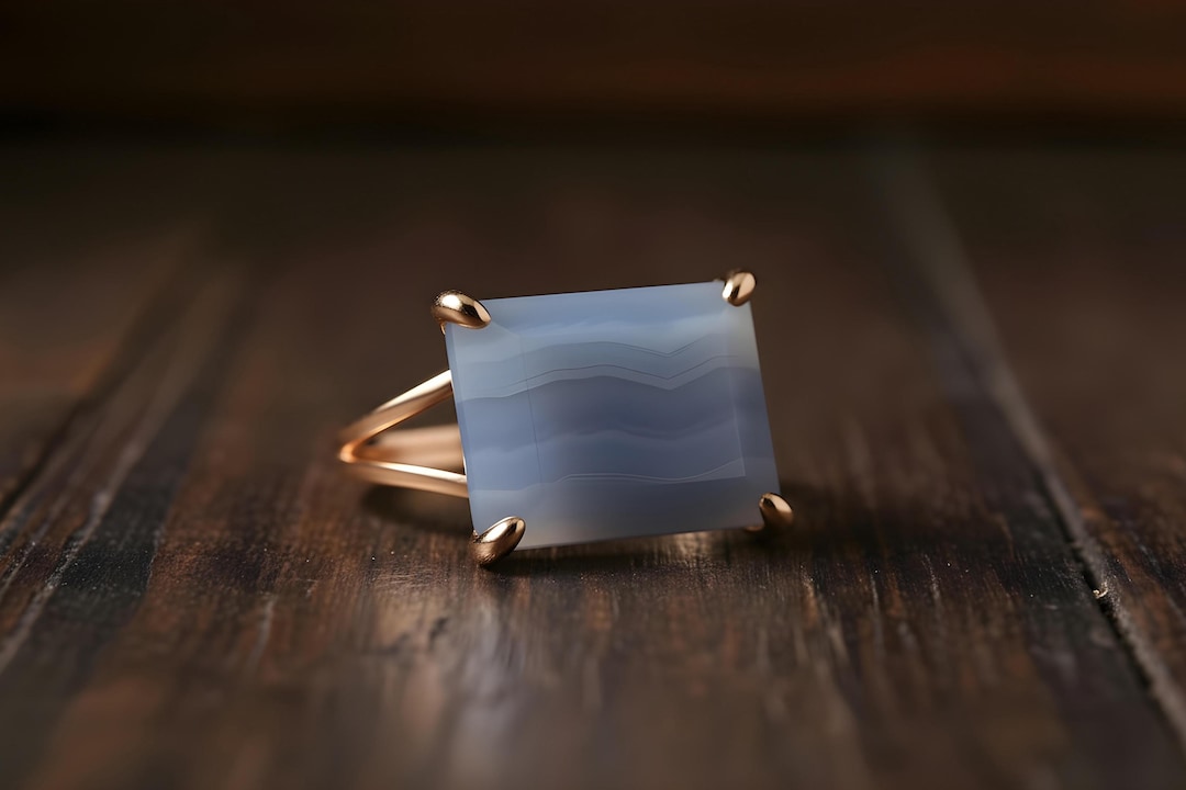 Blue Lace Agate Ring · Rectangle Ring · Wide Stone Ring · Gemstone Ring ...