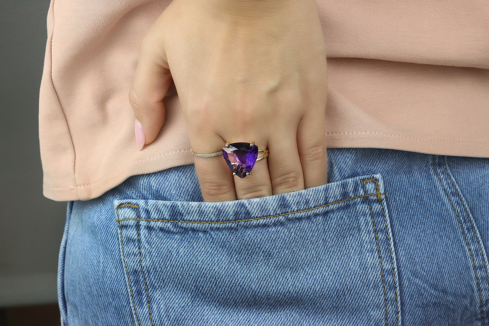 Trillion Amethyst Ring Purple Ring Gemstone Ring Silver - Etsy