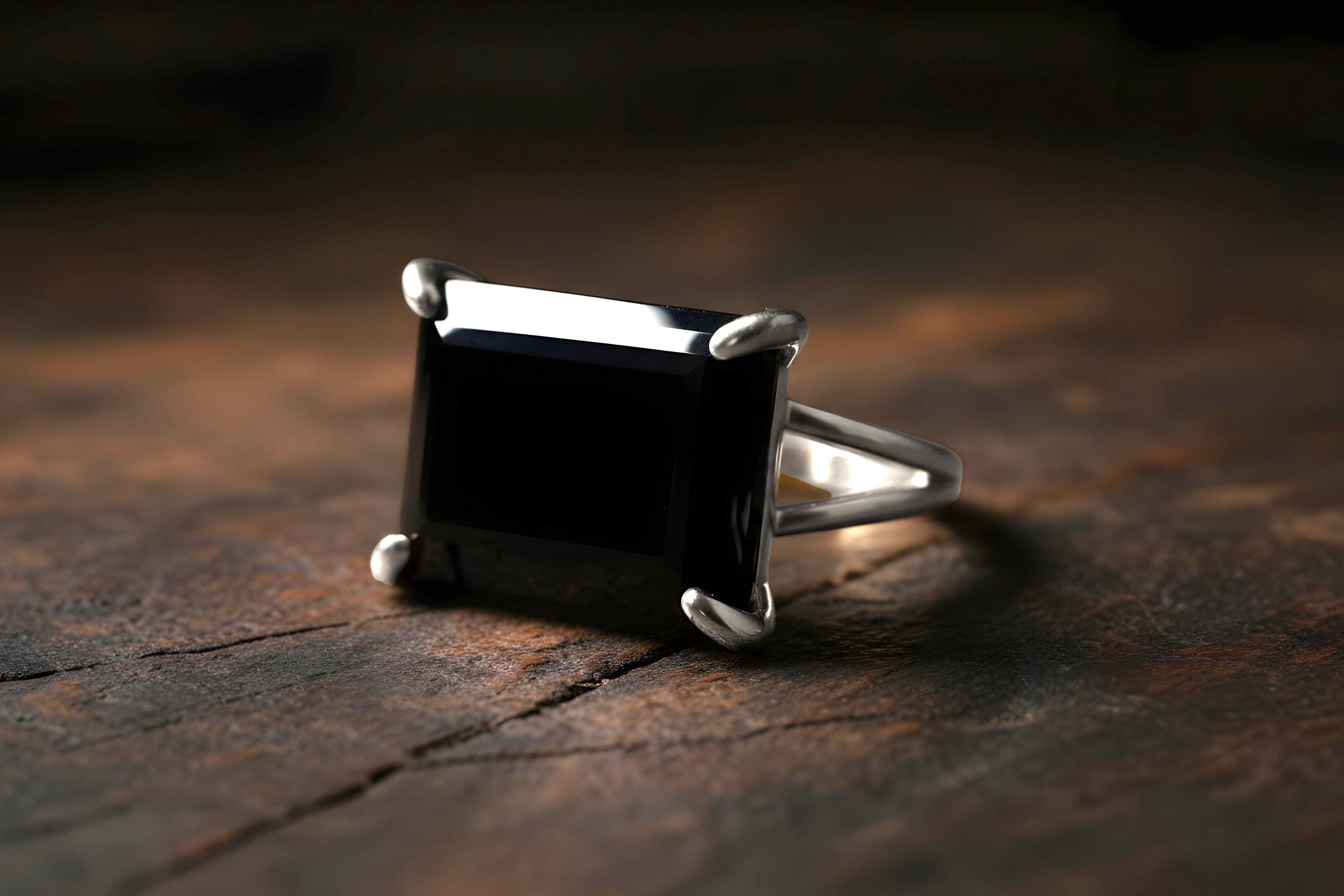 Horizontal Black Onyx Ring · Rectangle Ring · Sterling Silver Ring ...