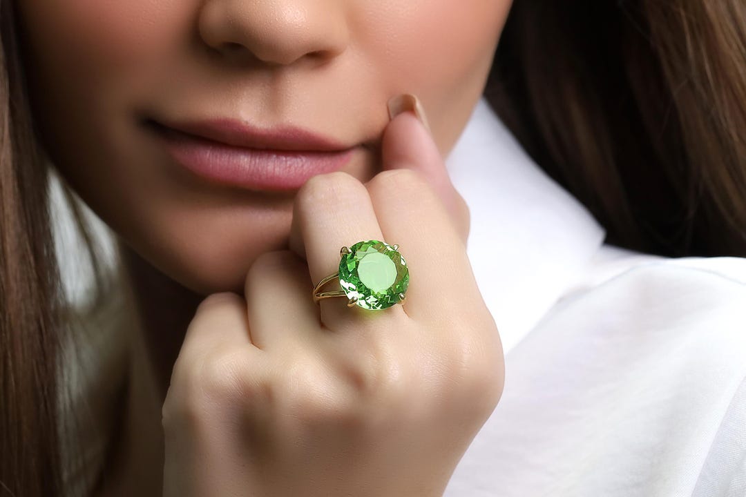 Round Green Tourmaline Ring · 14k Gold October Birthstone Gemstone Ring ...
