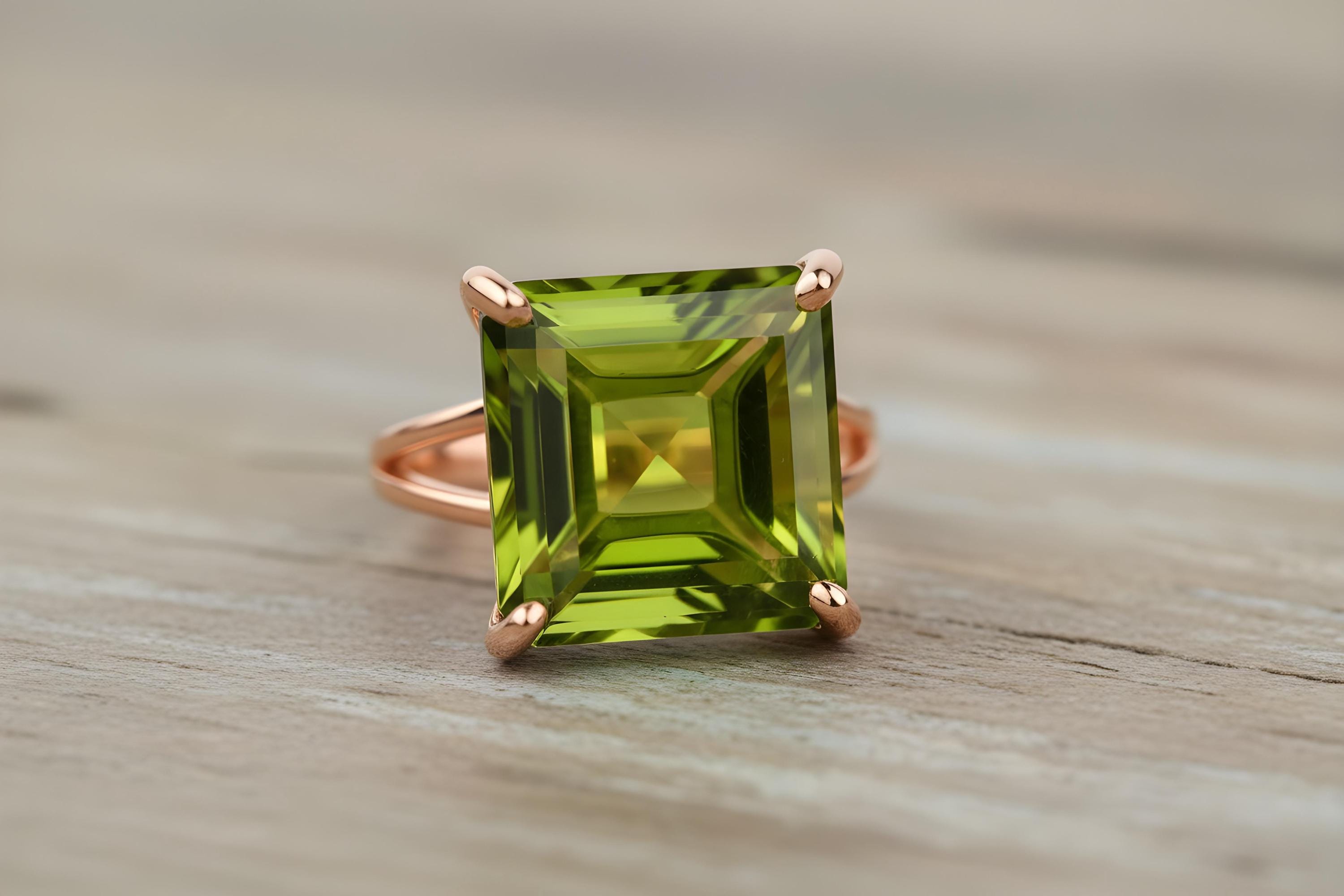Gold Peridot Ring · Square Peridot Stone Ring · Gemstone Ring · August ...