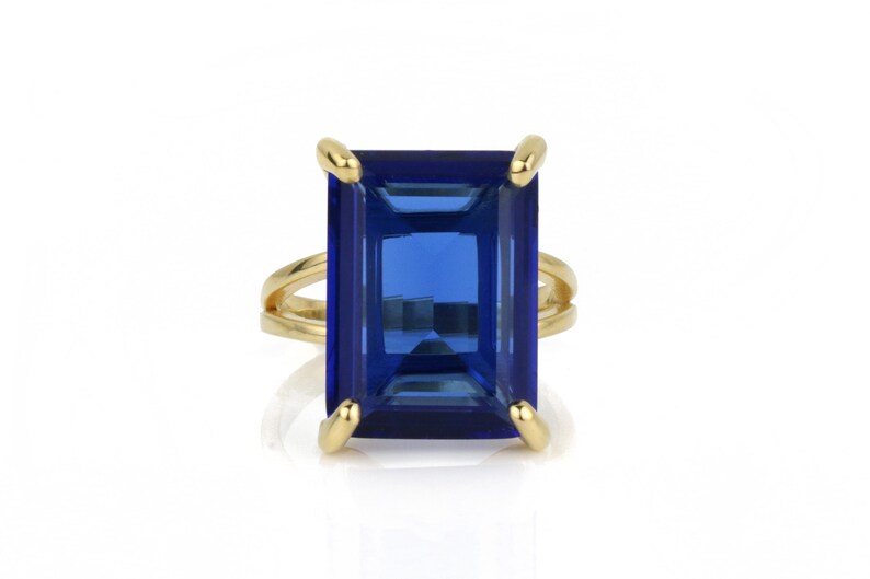 Rectangular Sapphire Ring 14k Gold Sapphire Ring 14k - Etsy