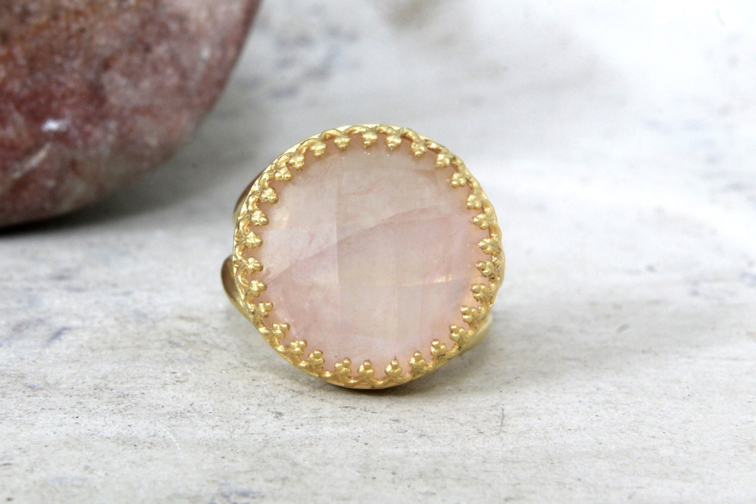 Rose Quartz Ring Gold Ring Pink Quartz Ring Love Stone - Etsy