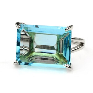 Blue Topaz Ring Wide Rectangle Ring Gold Ring 14k Solid Gold Ring ...