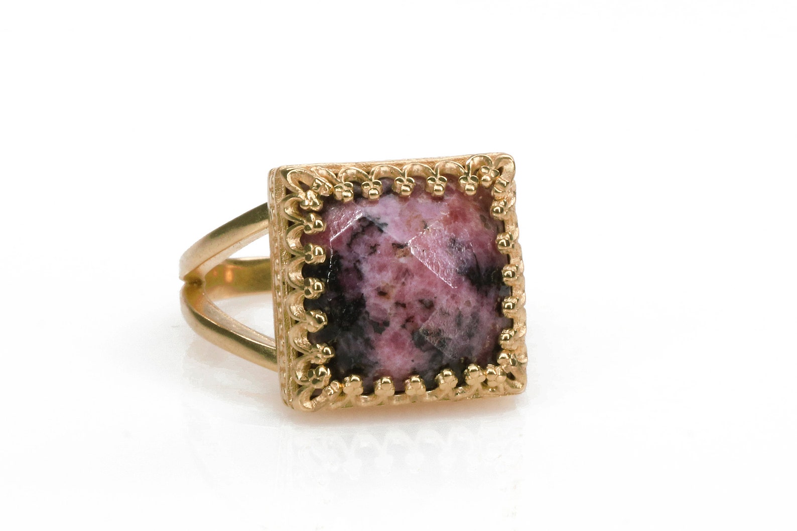 Rhodonite Ring Square Ring Silver Ring Pink Ring - Etsy