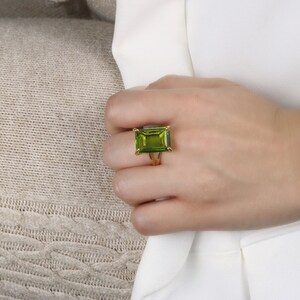 Peridot Ring 14k Gold Ring Rectangle Ring Green Stone - Etsy