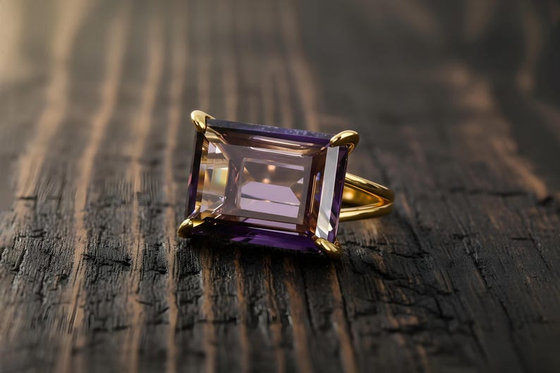 Gold Amethyst Ring · 14k Gold Rectangle Gemstone Ring · February ...