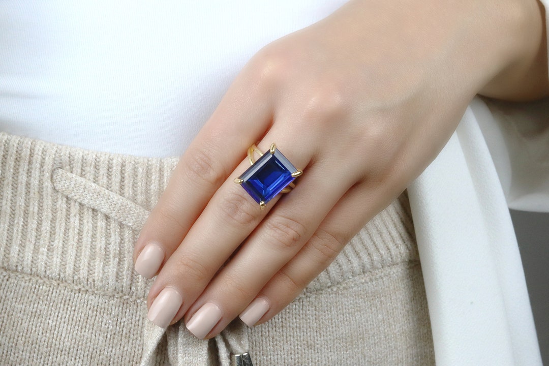 Rectangular Sapphire Ring · 14k Gold Sapphire Ring · 14k Emerald Cut ...
