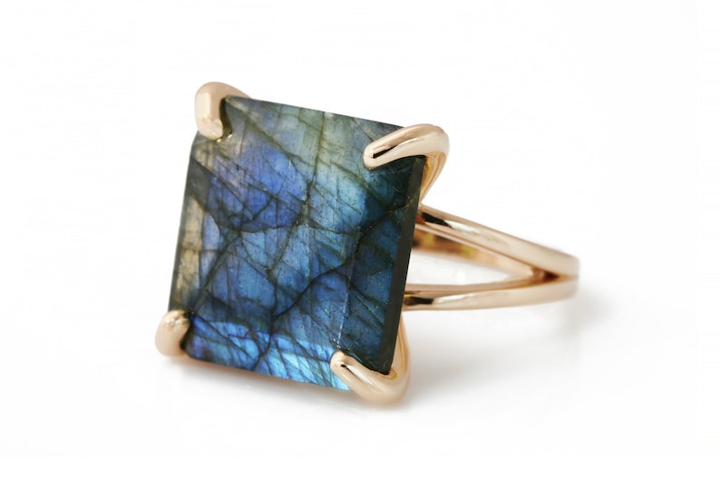 Gold Labradorite Ring Gold Gemstone Ring Square | Etsy