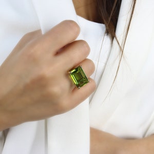 Peridot Rectangle Ring · Gold Peridot Ring · Emerald Cut Ring · August ...