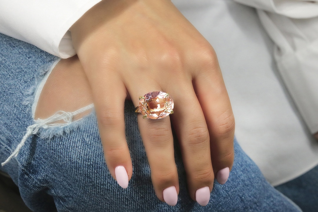 Wide Oval Morganite Ring · Big Statement Ring · Boho Ring for Women ...
