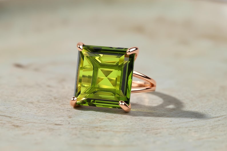 Gold Peridot Ring · Square Peridot Stone Ring · Gemstone Ring · August ...