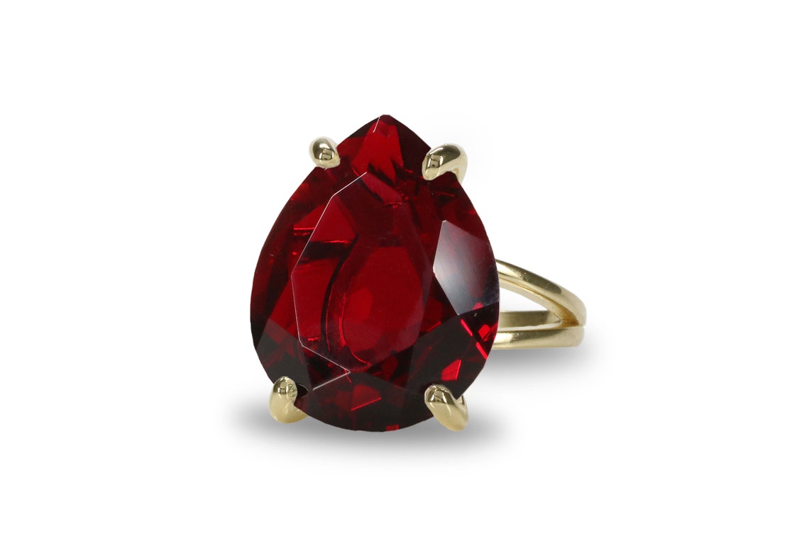 Unique Pear Garnet Ring Teardrop Gemstone Ring January - Etsy