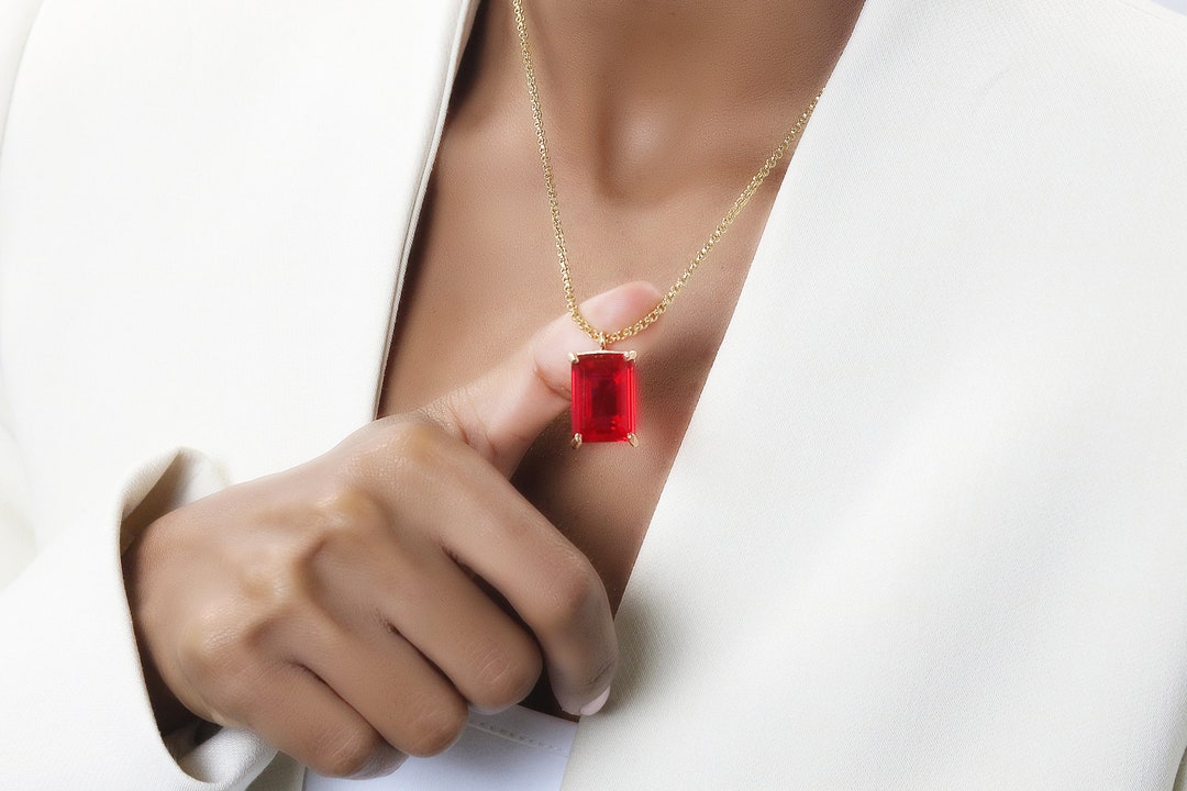 Rectangle Cut Ruby Necklace · Bridesmaid Gifts July Wedding · Bridal ...