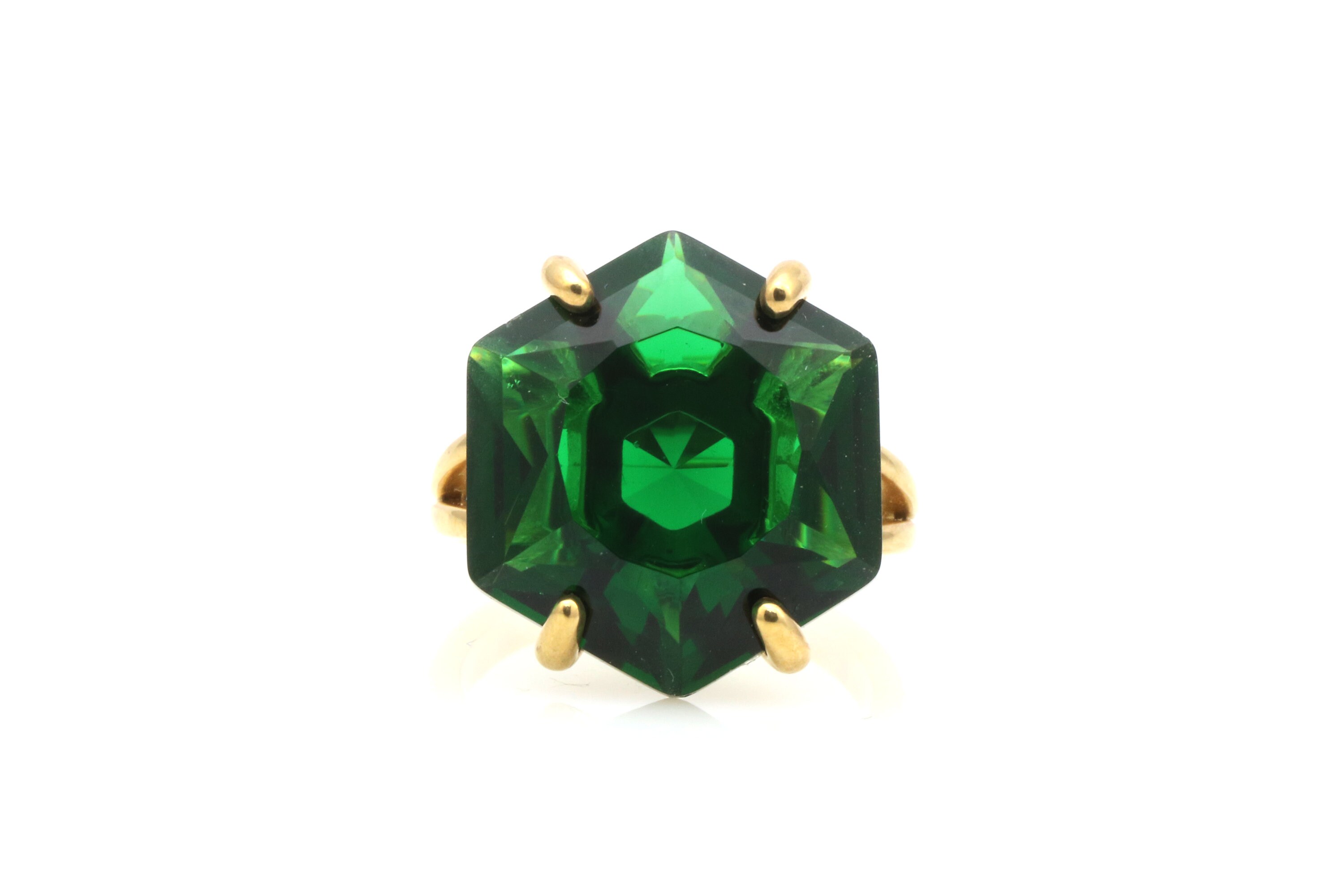 Stunning Emerald Hexagon Cut Ring 18k Gold Vermeil Gemstone - Etsy UK