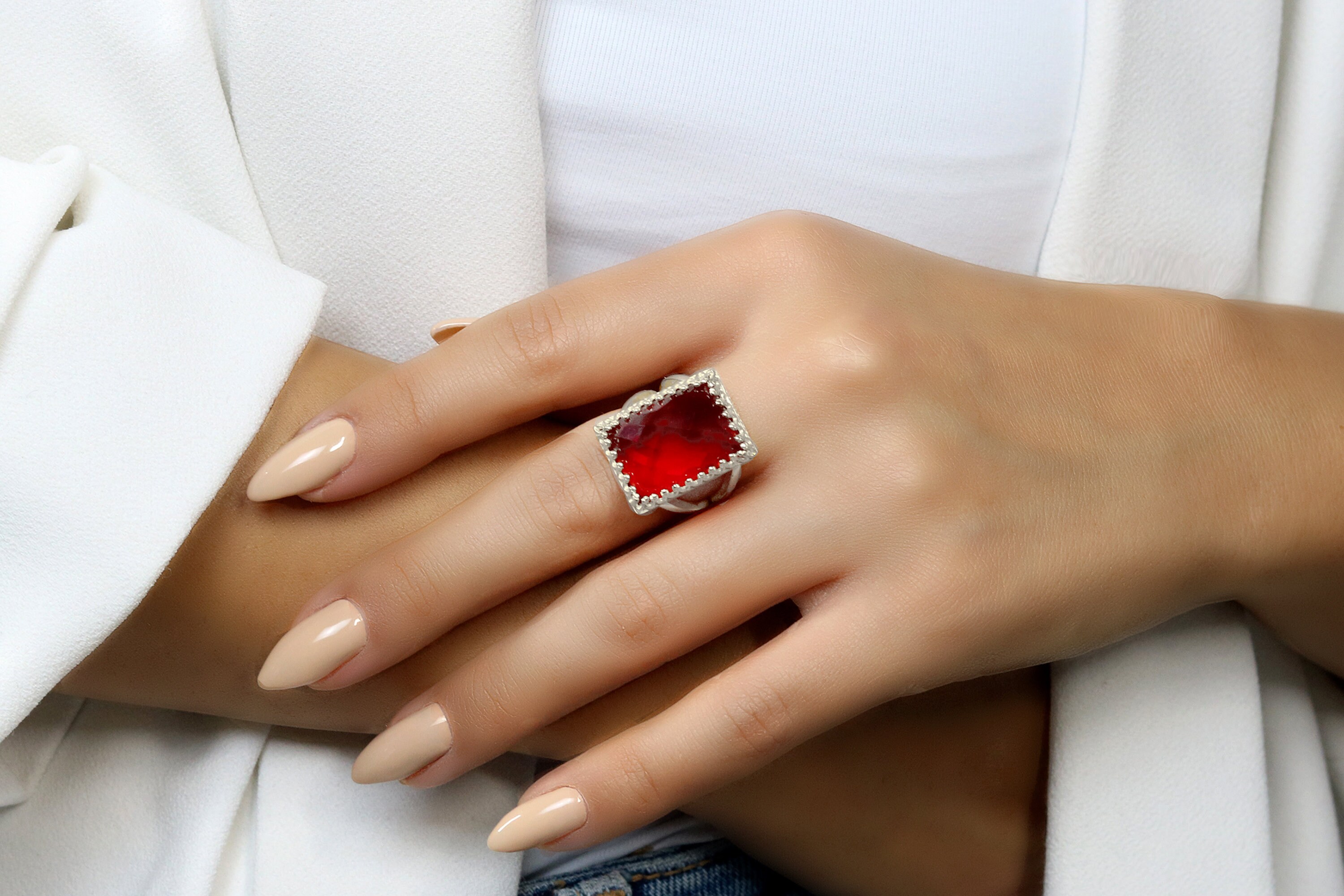 Fine Cut Rectangle Ruby Ring Rose Cut Ruby Ring 18k Gold | Etsy