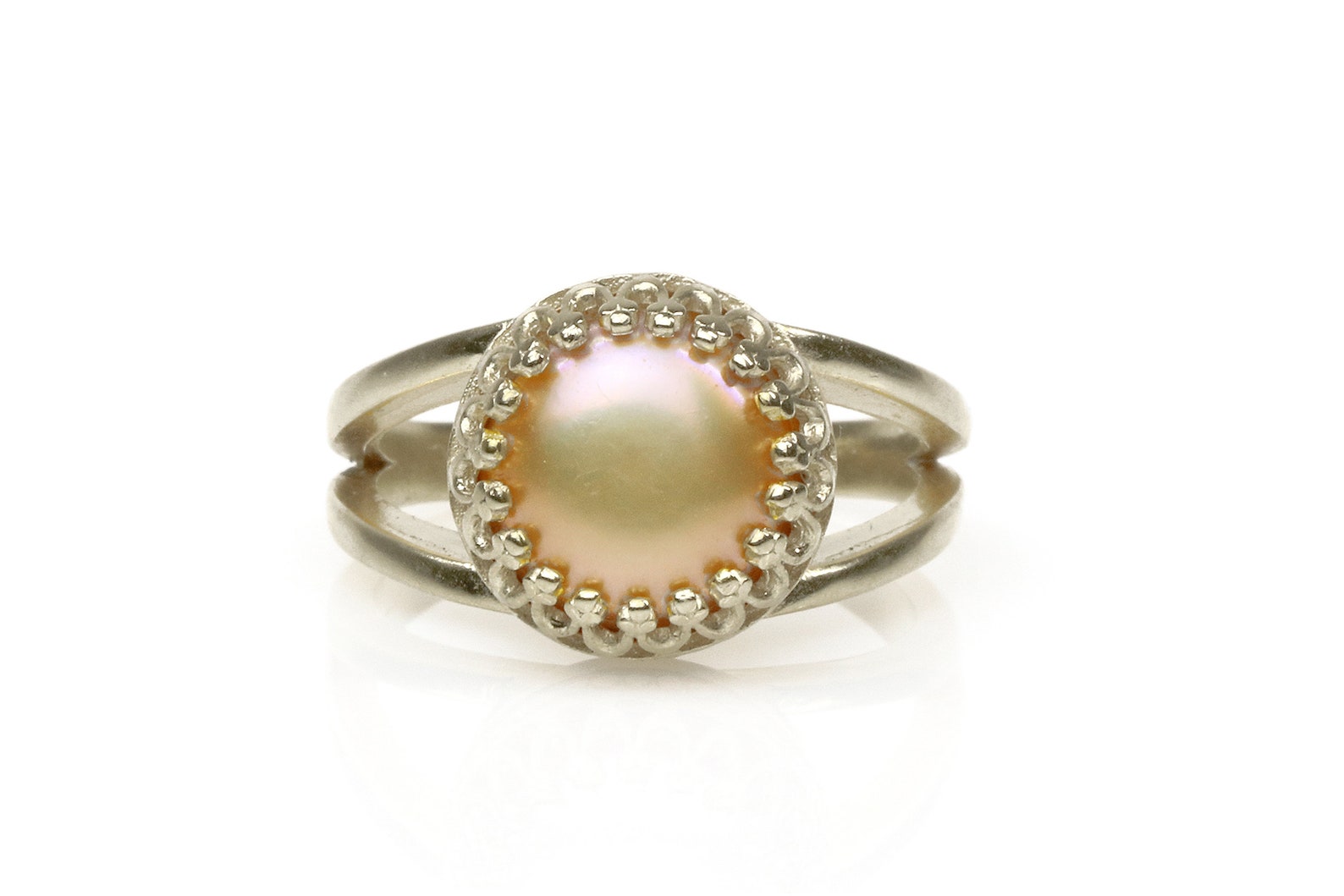Peach Pearl Ring · Sterling Silver Ring · Bridal Ring · Wedding Ring ...