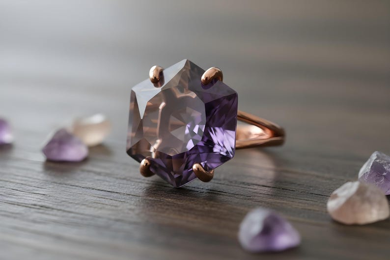 Amethyst Ring · February Birthstone Ring · Hexagon Ring · Purple ...