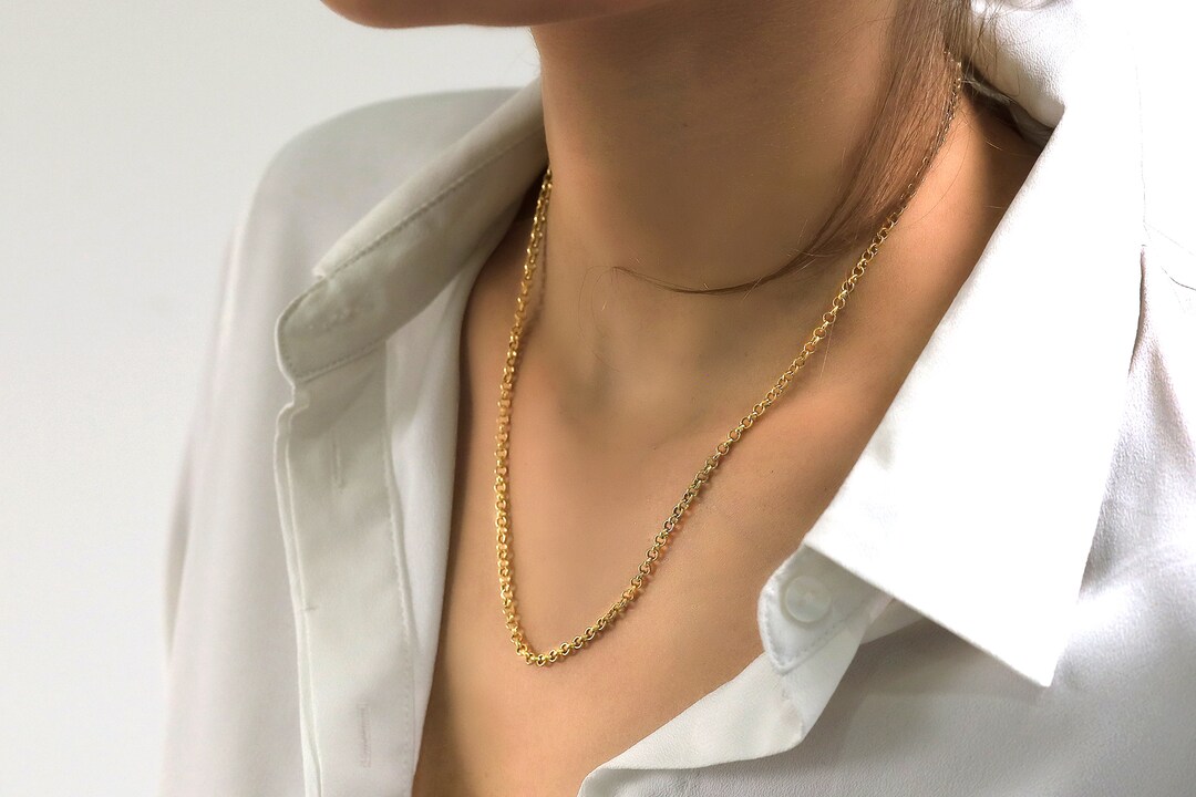 14k Gold Rolo Chain · Minimalist High-quality Necklace · Vermeil Gold ...