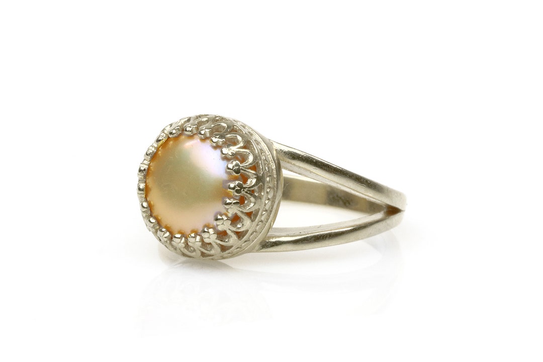 Peach Pearl Ring · Sterling Silver Ring · Bridal Ring · Wedding Ring ...
