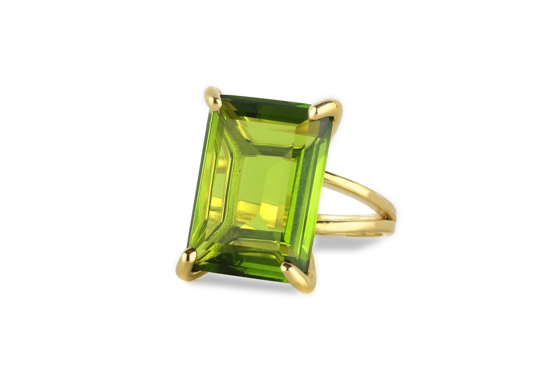 Peridot Ring 14k Gold Ring Rectangle Ring Green Stone - Etsy