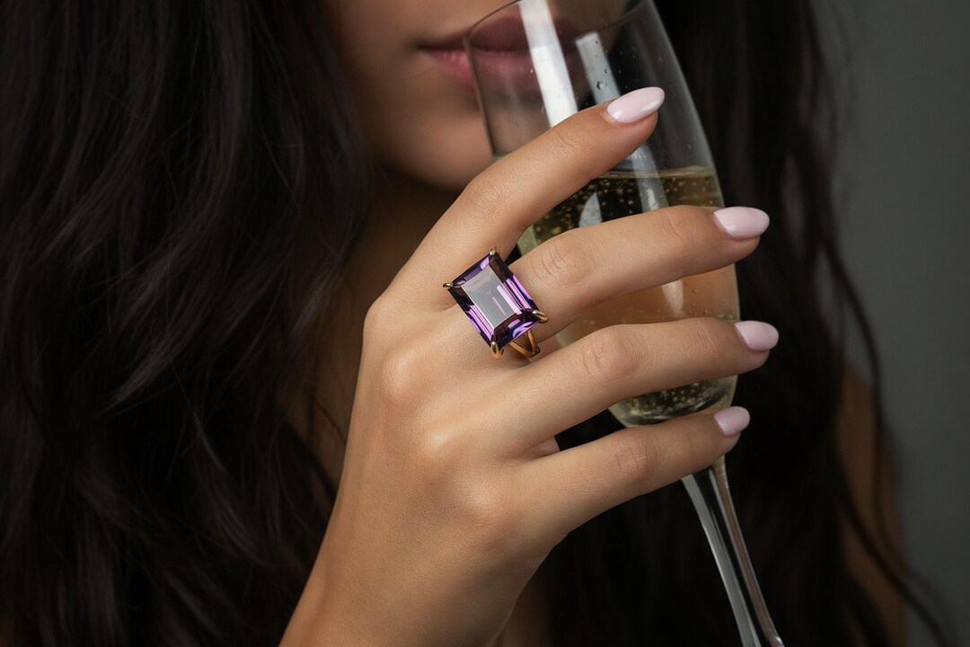 Gold Amethyst Ring · 14k Gold Rectangle Gemstone Ring · February ...