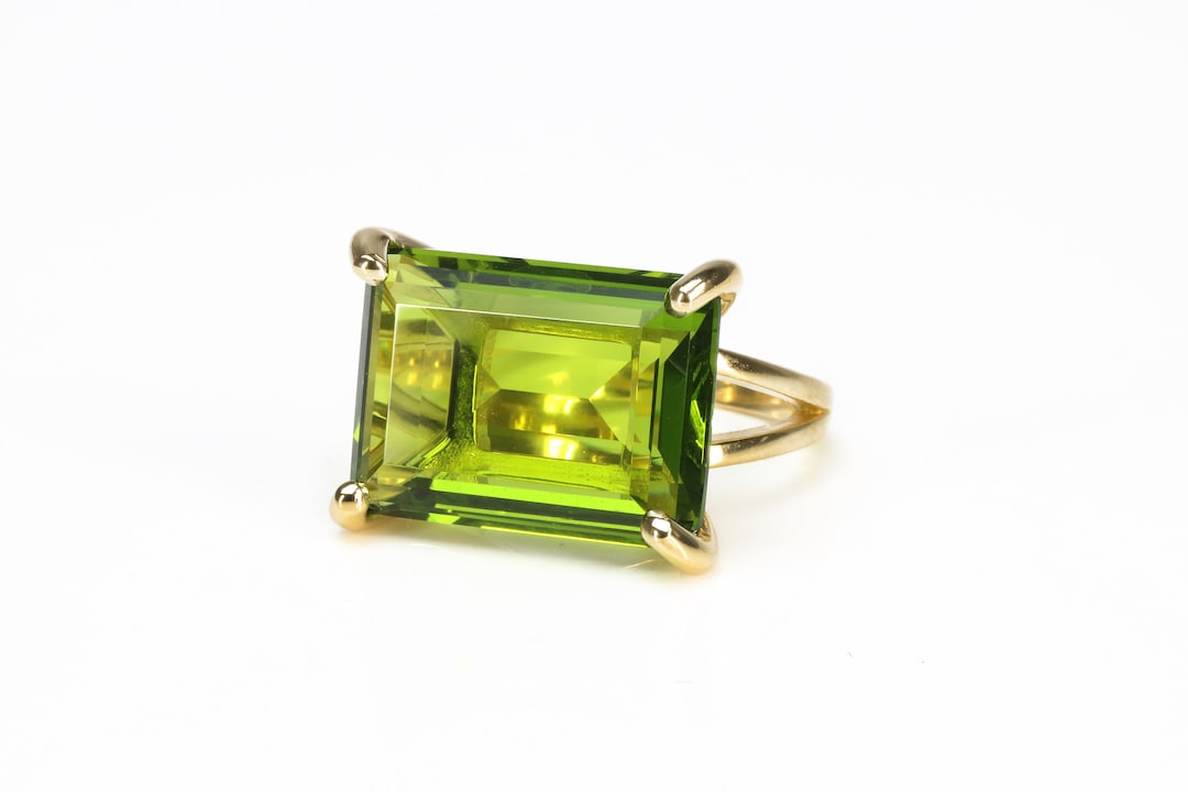 Peridot Rectangle Ring · Gold Peridot Ring · Emerald Cut Ring · August ...