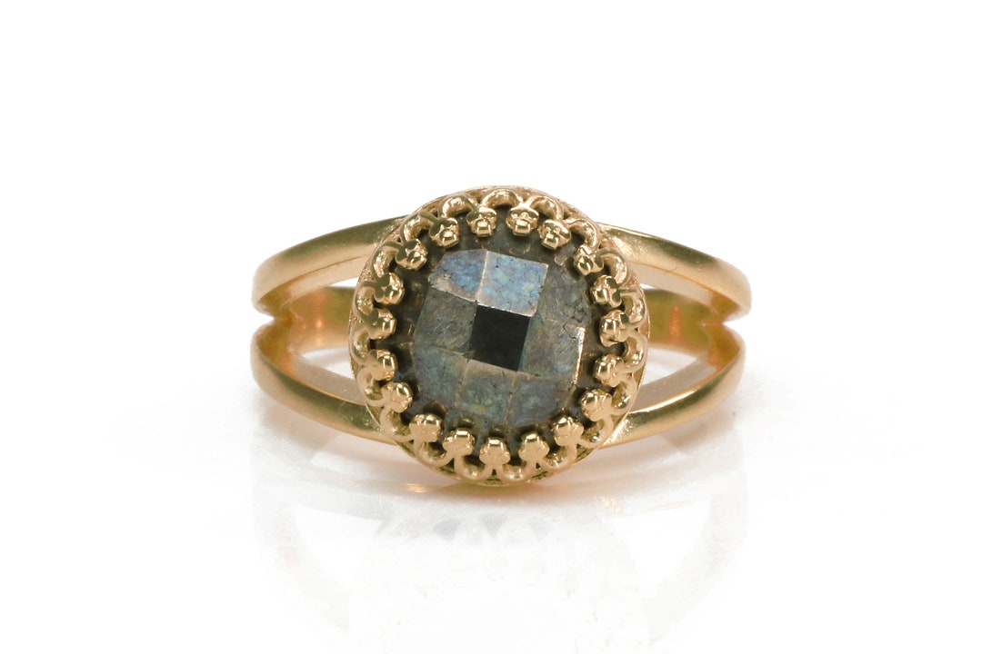 Rose Gold Pyrite Ring · Pyrite Jewelry · Round Gem Ring · Round Cut ...