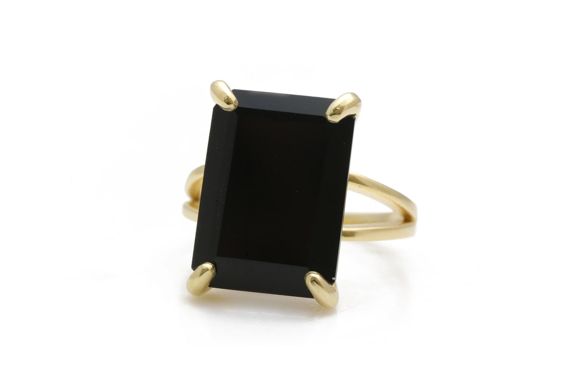 Black Onyx Ring Gemstone Ring Gold Ring Rectangle Ring - Etsy