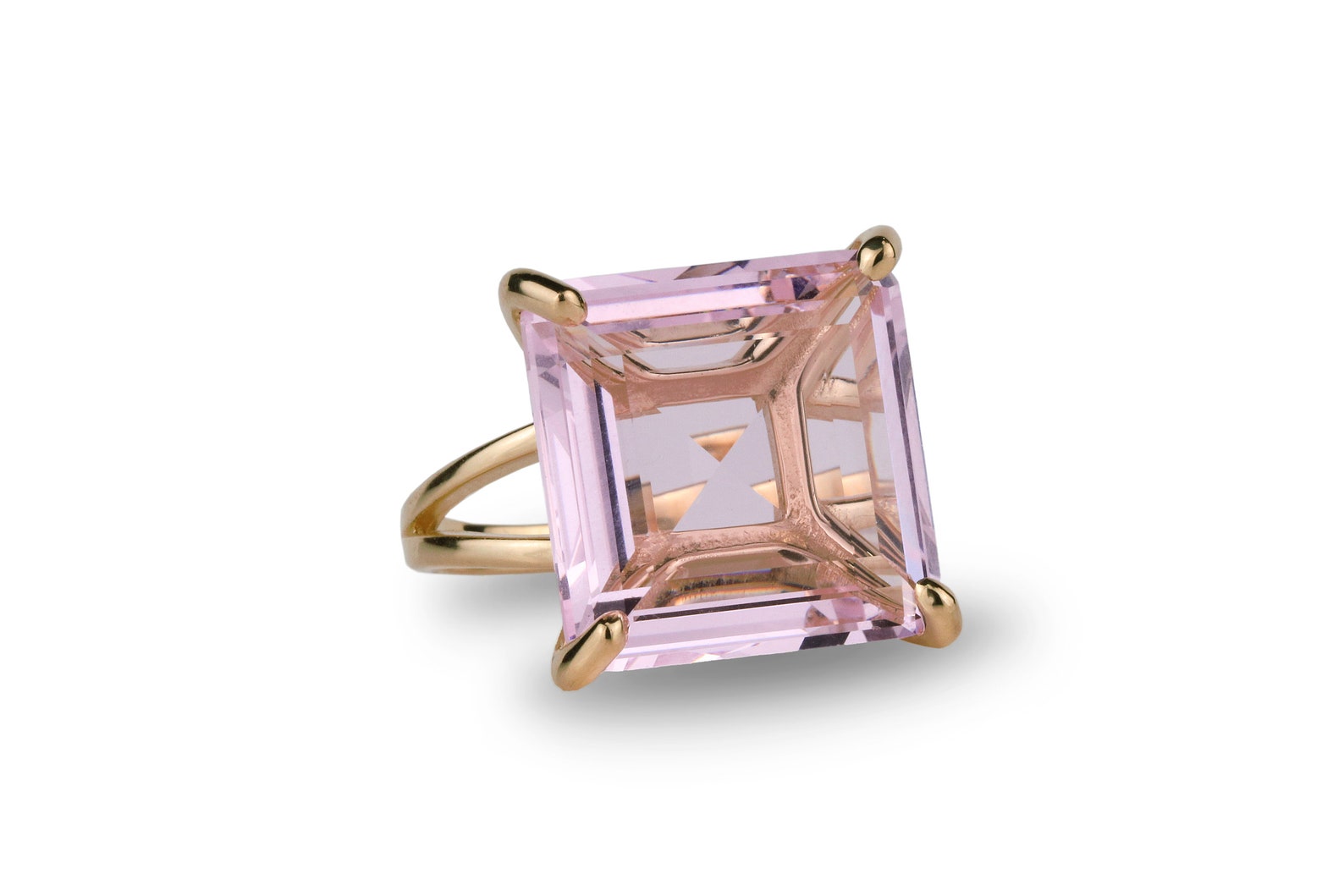 Square Rose Quartz Ring Large Cocktail Ring Gold Ring | Etsy
