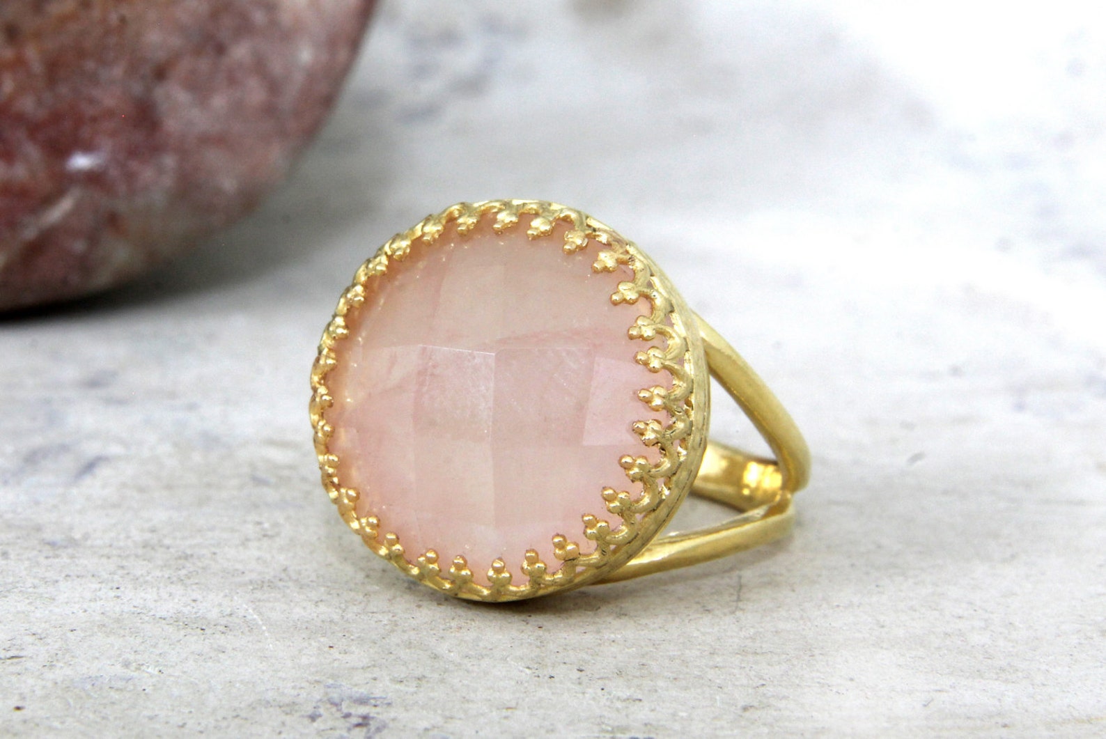 Rose Quartz Ring Gold Ring Pink Quartz Ring Love Stone - Etsy