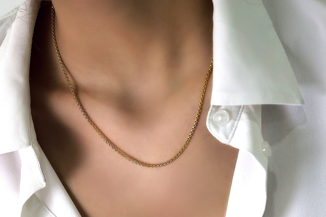 Gold 2mm Rolo Chain · Minimalist Necklace · Vermeil Gold Everyday Chain ...