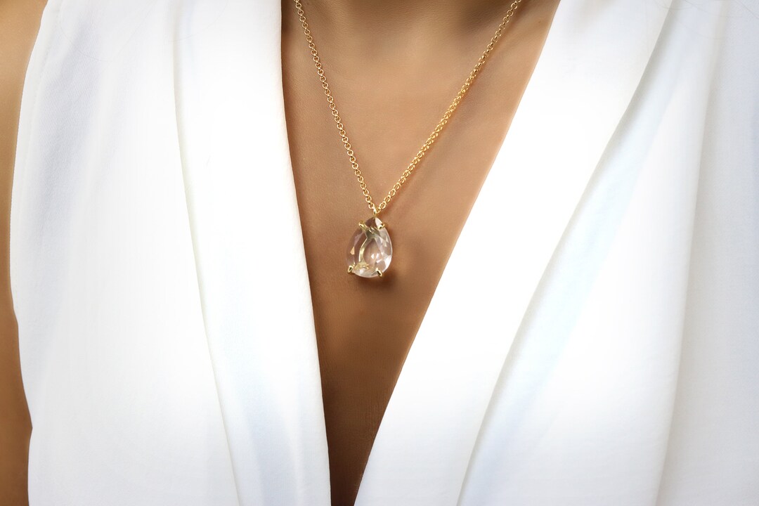 Genuine Rock Crystal Quartz Necklace · Gemstone Pendant Necklace · Gold ...