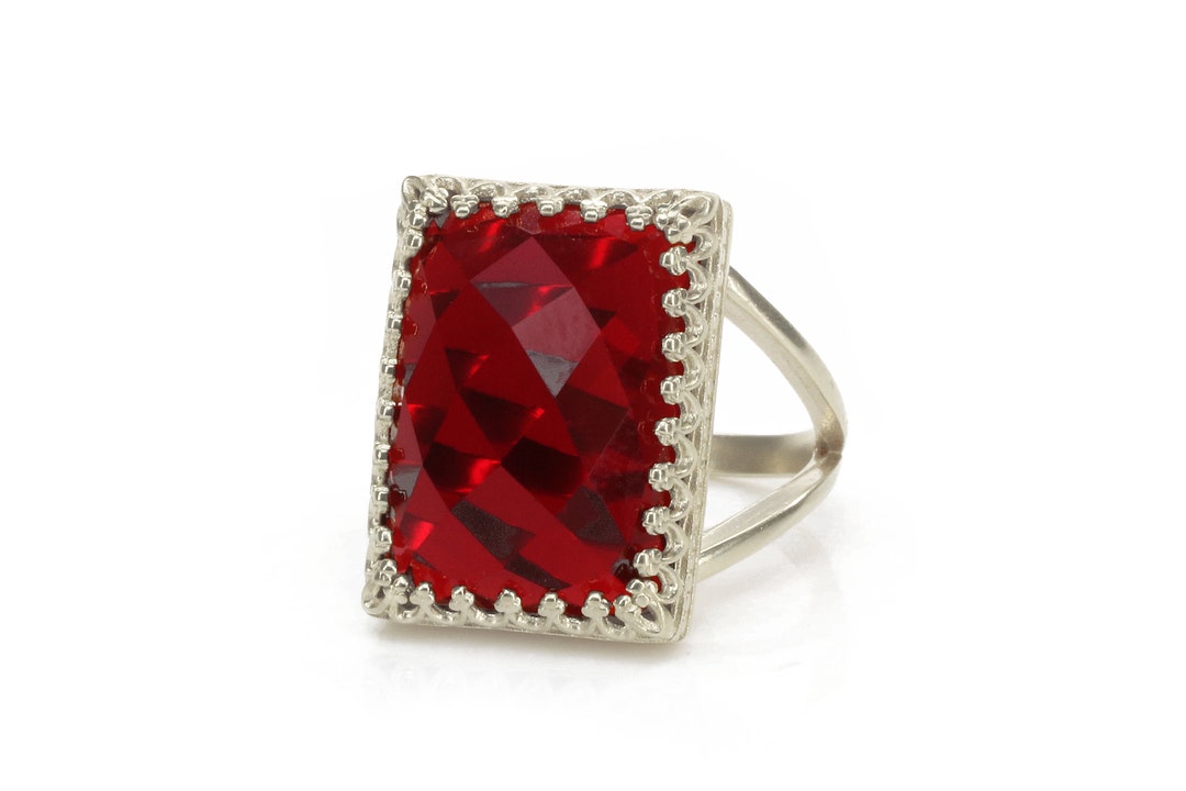 Garnet Ring · Gold Rectangular Gemstone Ring · Vintage Garnet Ring ...