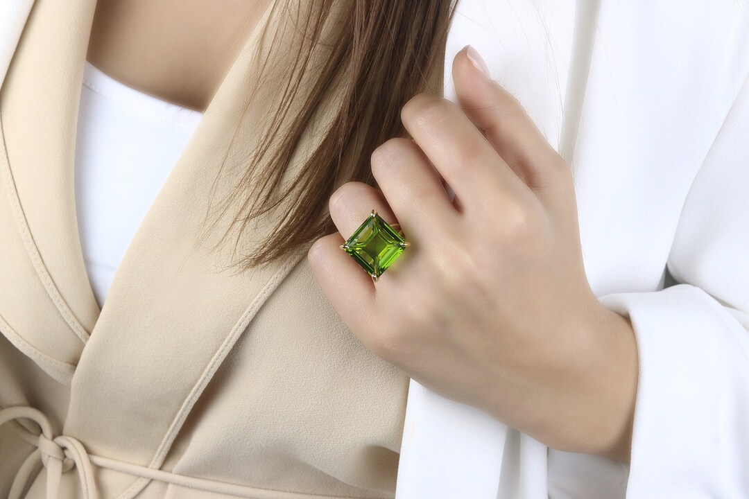 Gold Peridot Ring · Square Peridot Stone Ring · Gemstone Ring · August ...