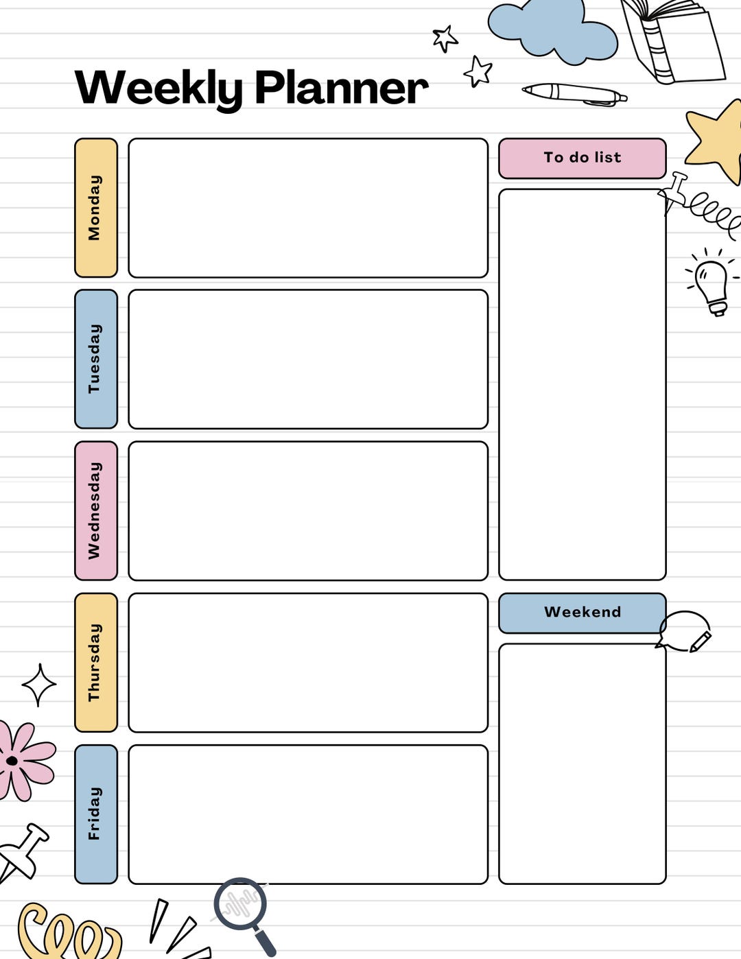 Weekly List Printable, Instant Download, Minimal Productivity Planner ...