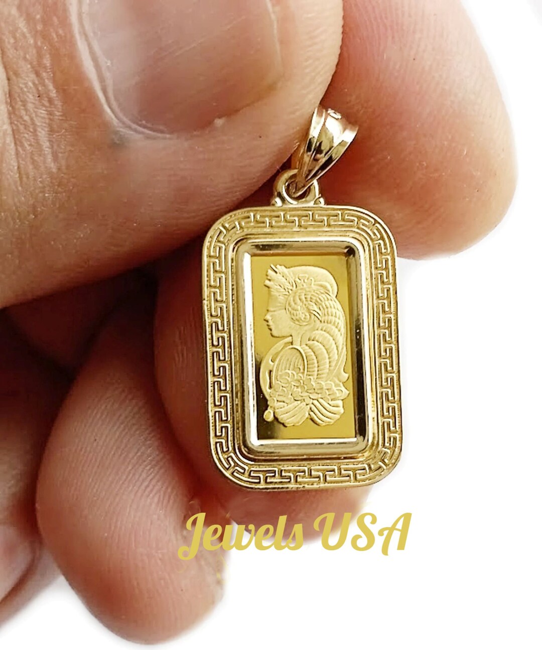 Lady Fortuna Pendant, Greek Key Pendant, 24 K Swiss Gold Pendant, Swiss ...