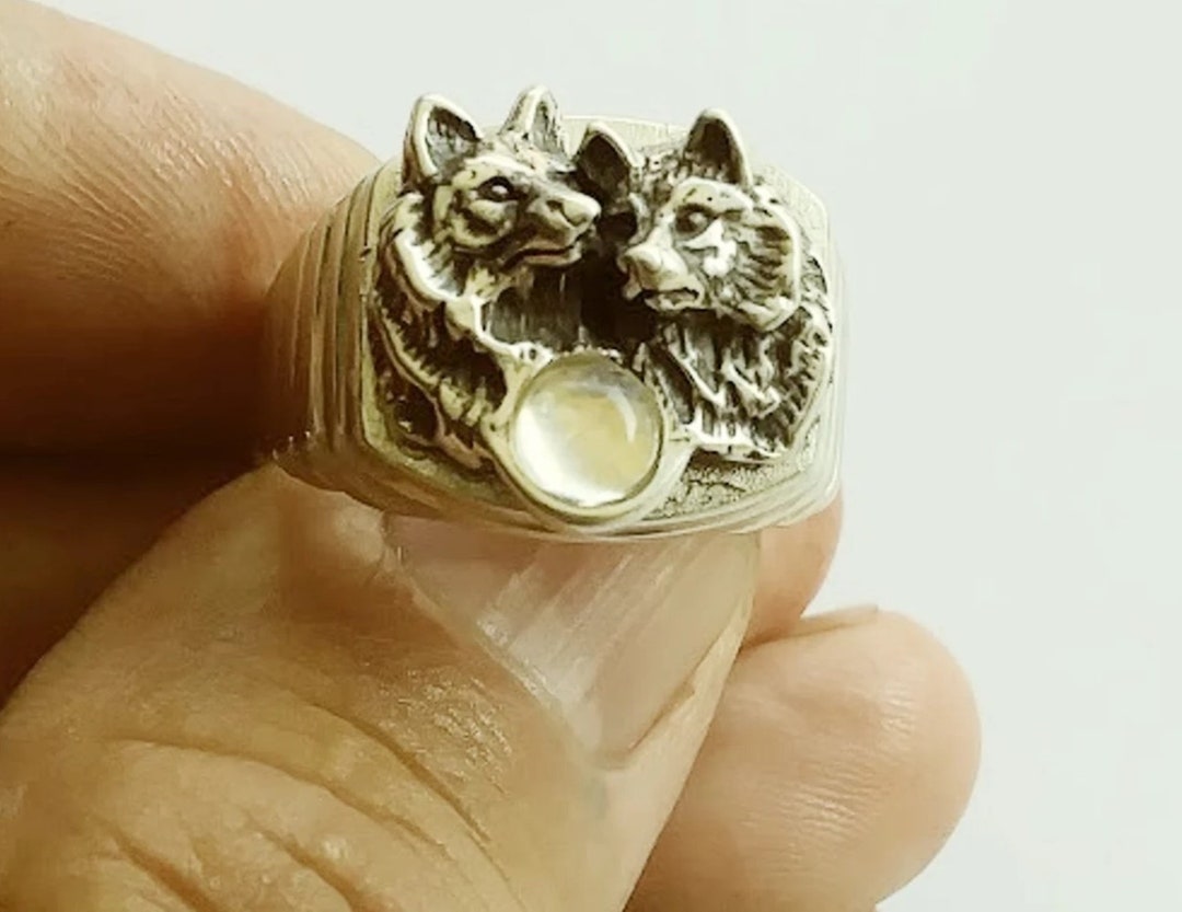 Wolf Family Ring, Silver Wolf Ring, Wolf Ring Moonstone, Wolf Ring for ...