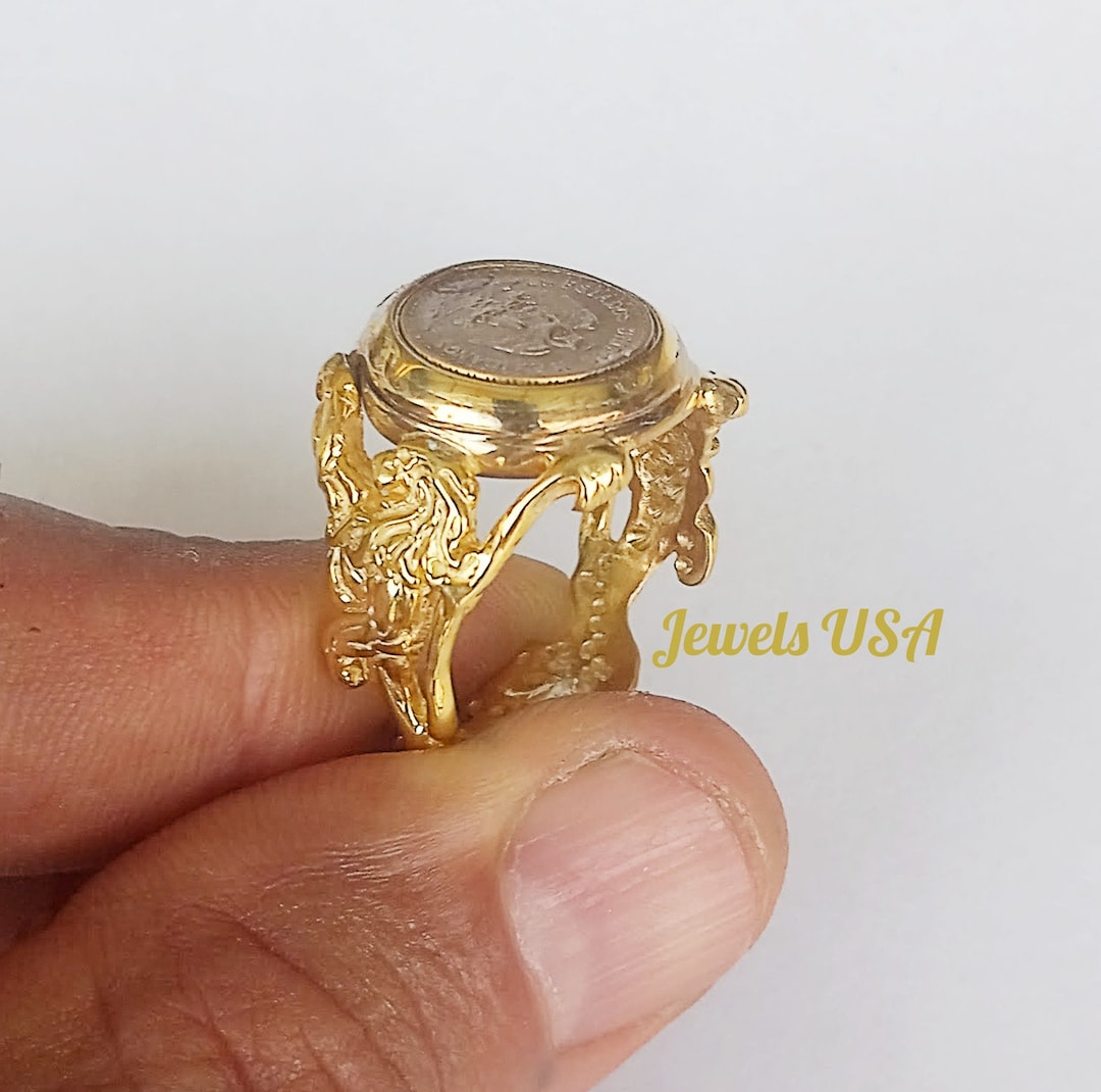 Gold Coin Ring, Mexican Gold Coin Ring, Lion Jewelry Gold, Dos Pesos ...
