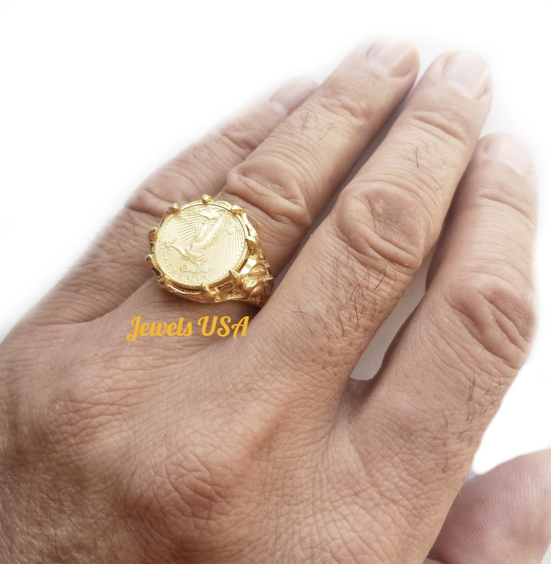 American Eagle Coin Ring, 1/10 Oz Liberty Gold Coin Ring, Men's Wedding ...