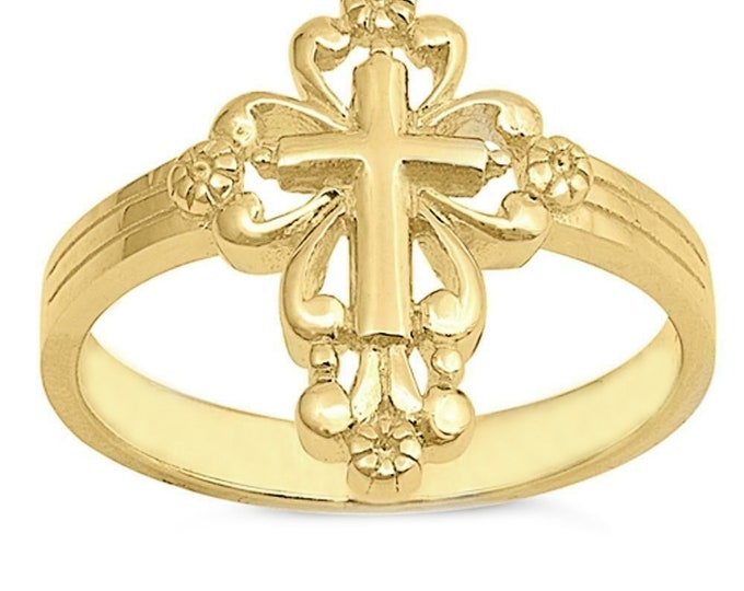 Gold Cross Ring, Yellow Gold Cross Ring, Dainty Cross Ring, Gold Cross ...