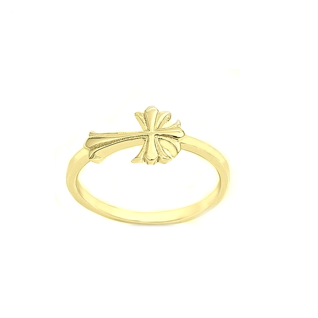 Gold Sideway Cross Ring, Dainty Cross Ring, 14k Yellow Gold Cross Ring ...