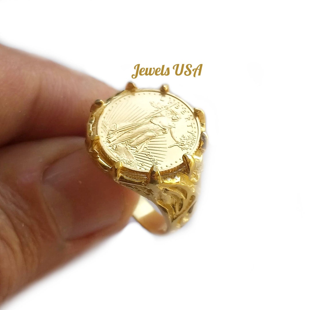 1/10 Oz Liberty Gold Coin Ring, American Eagle Coin Ring, Gold Coin ...